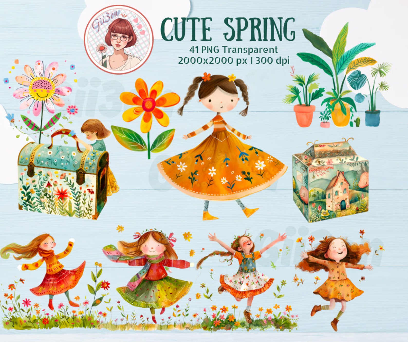 Cute Spring Clipart Bundle, Spring Clipart, Spring Girl Clipart, Spring ...