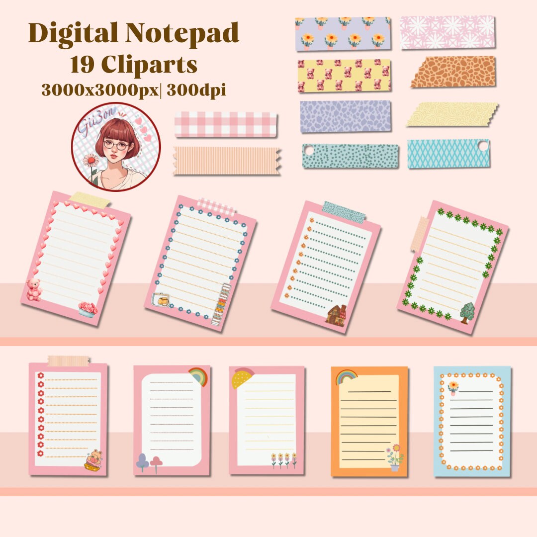 Notepads, Cute Sticky Tape, Clipart, Cute Pastel Digital Note, Png ...