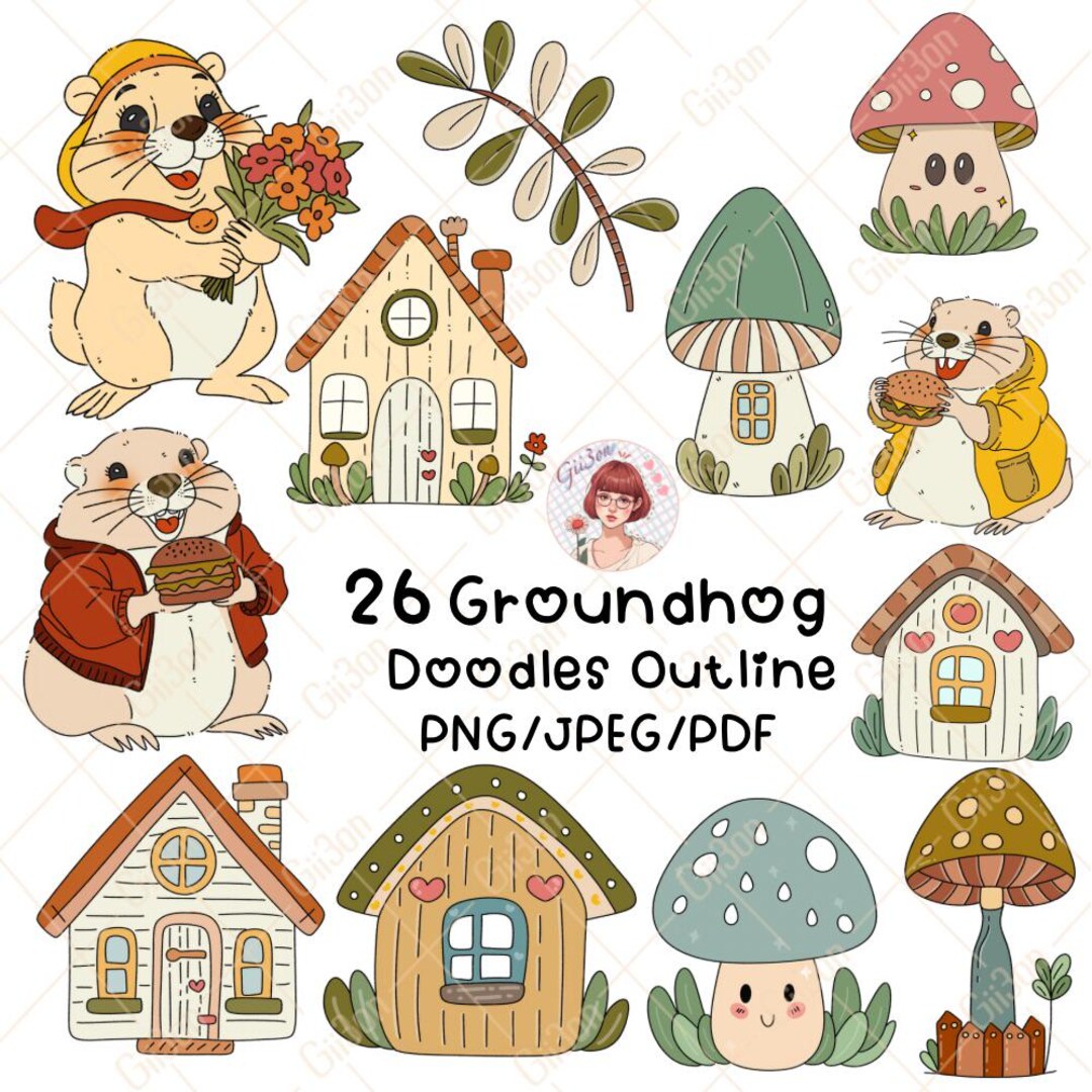 Doodle Groundhog Day Clipart Cute Animal Clipart Happy Groundhog Marmot ...