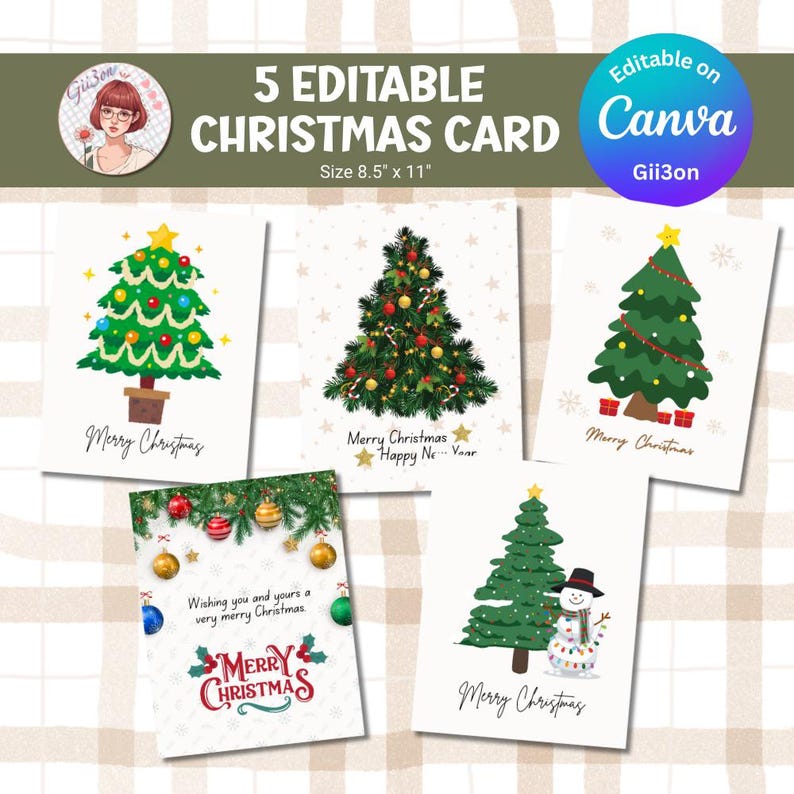 5 EDITABLE Christmas Card Canva Templates, Holiday Invitation Digital ...