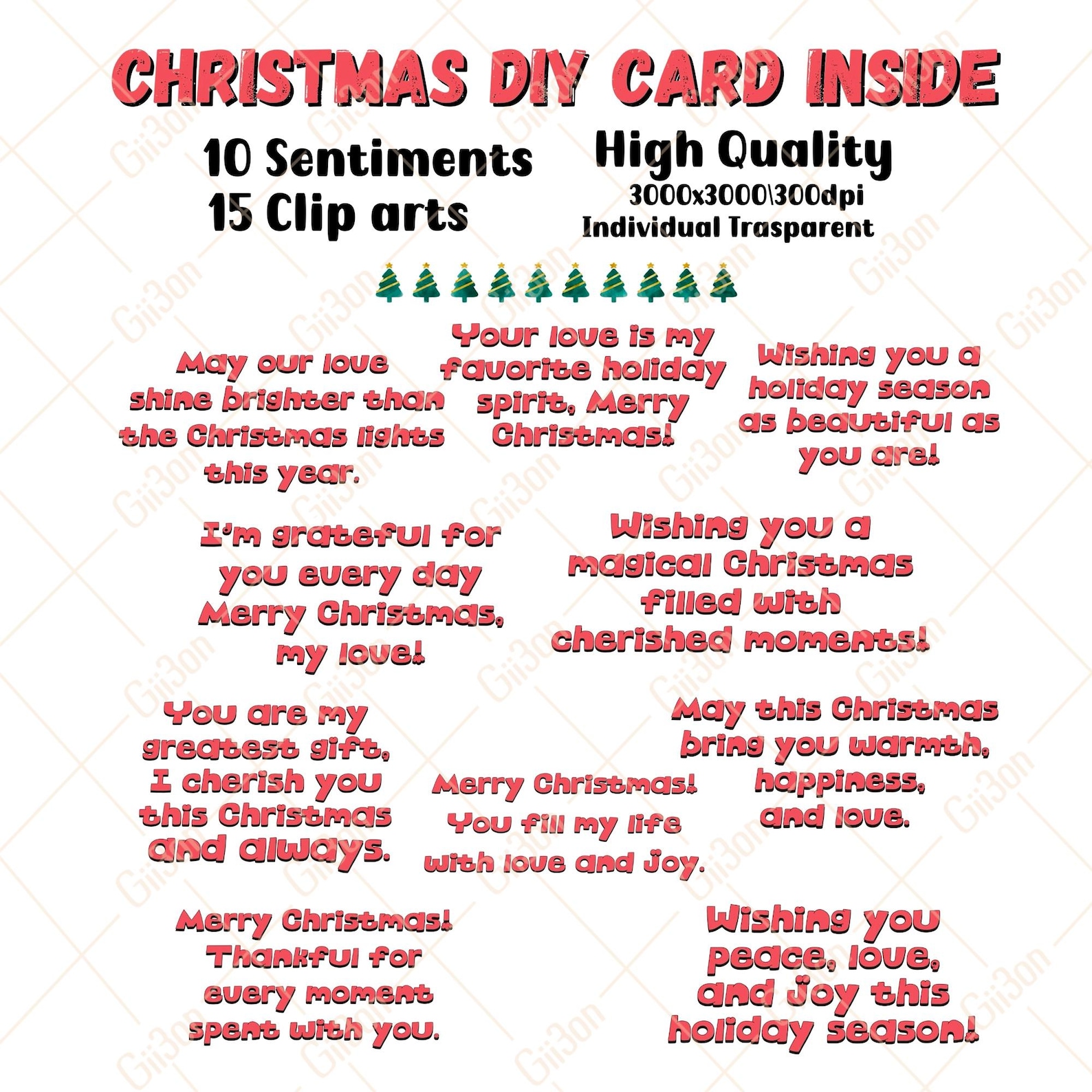 Christmas Card Sentiments Digital Stamp Bundle: DIY Clip Art (PNG) - Etsy
