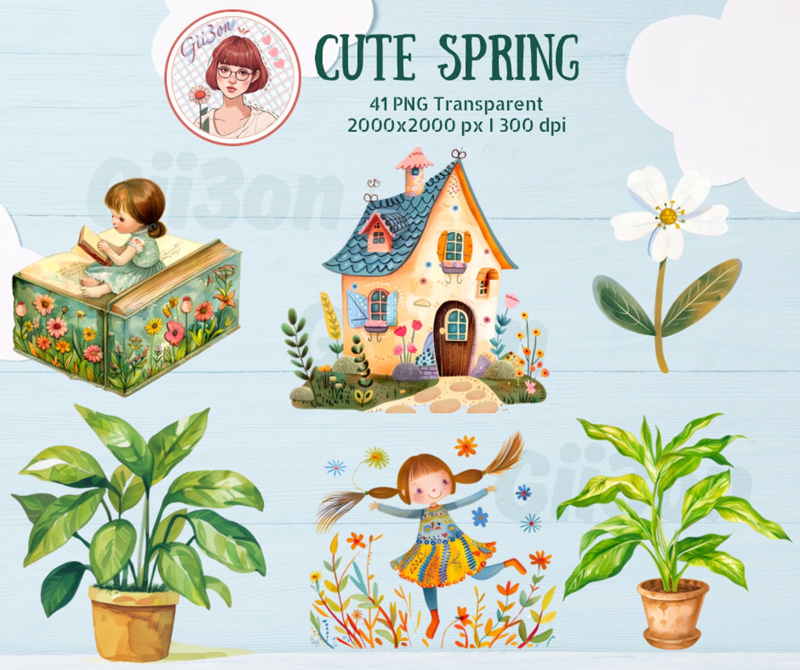 Cute Spring Clipart Bundle, Spring Clipart, Spring Girl Clipart, Spring ...