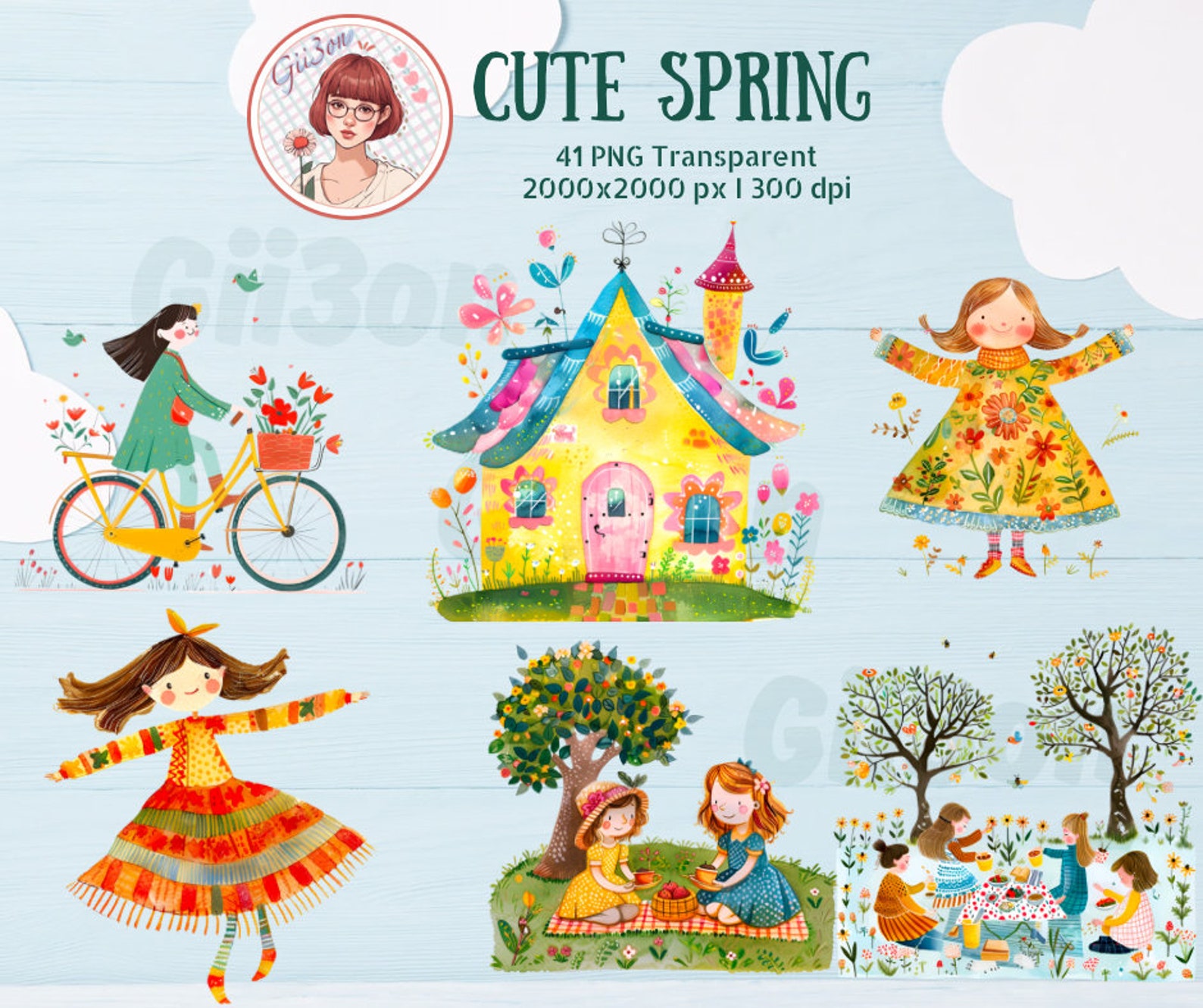 Cute Spring Clipart Bundle, Spring Clipart, Spring Girl Clipart, Spring ...