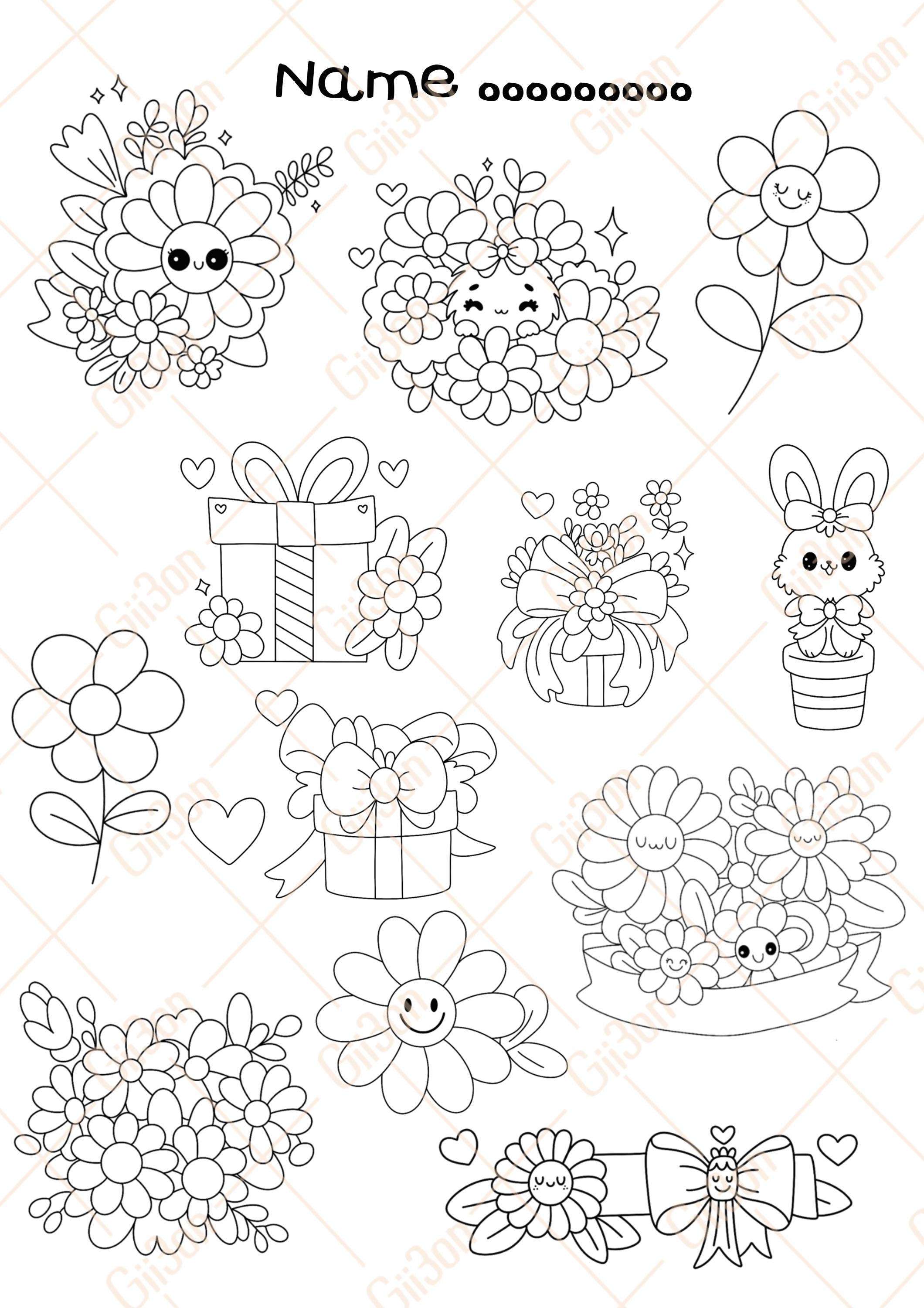 Flowers PNG - Cute Little Flowers Clipart - Outline With Colour ...