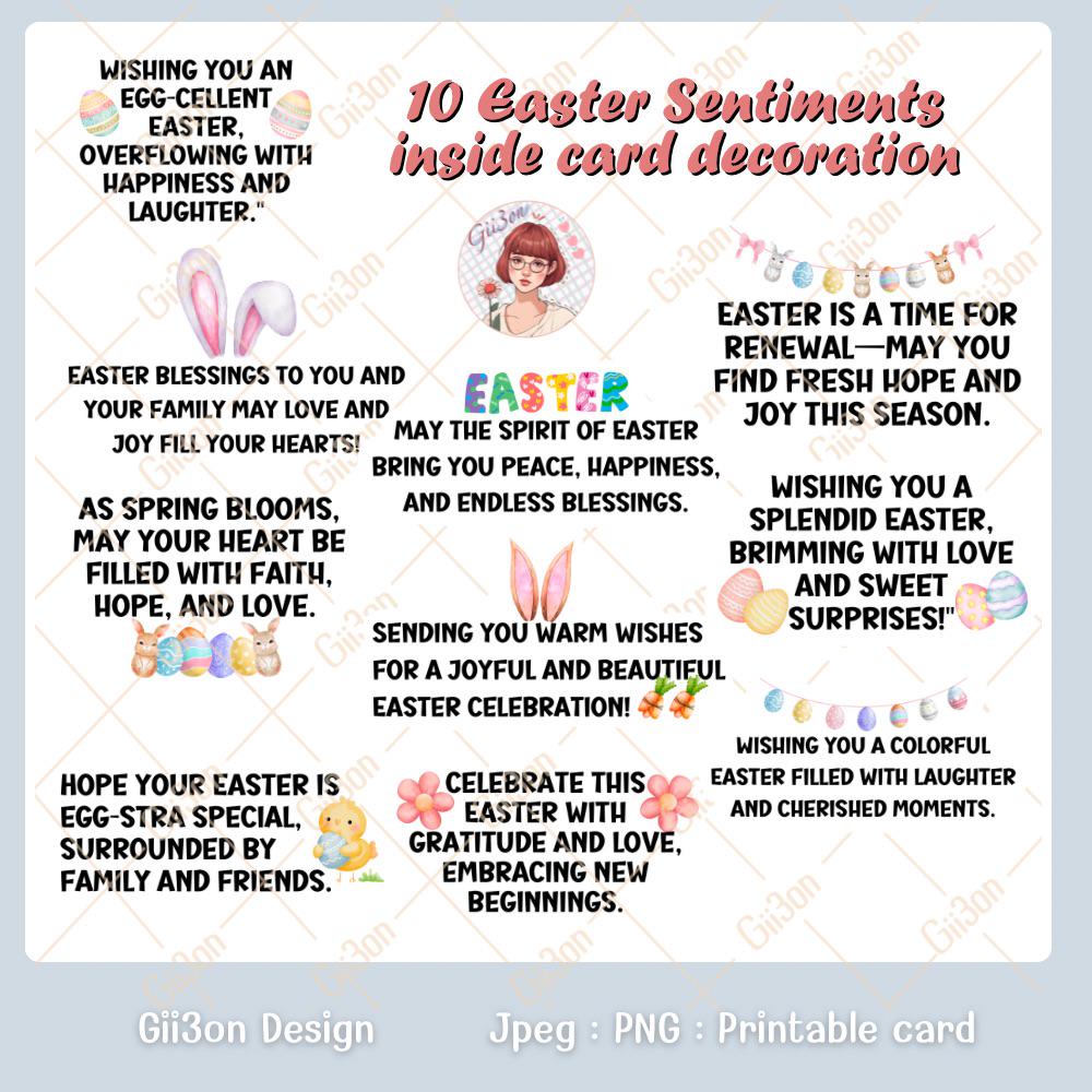 10 Easter Sentiments, Png, Transparent, Printable, Card Inside, Jpeg - Etsy