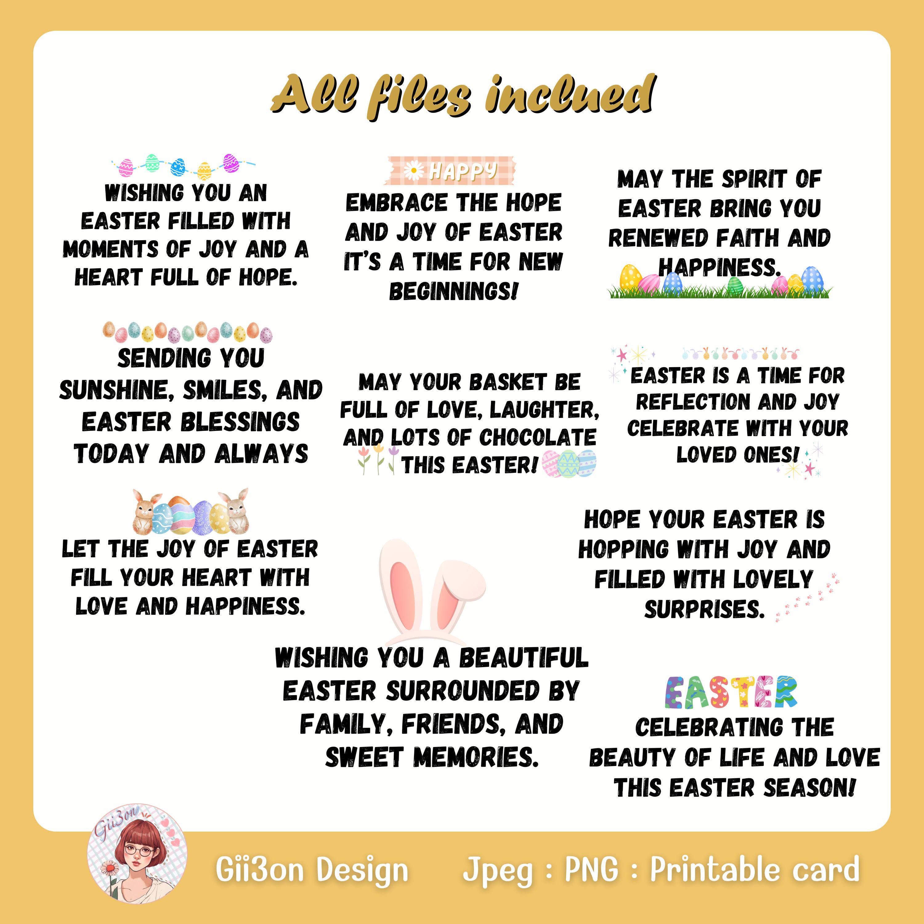 10 Easter Sentiments, Png, Transparent, Printable, Card Inside, Jpeg ...