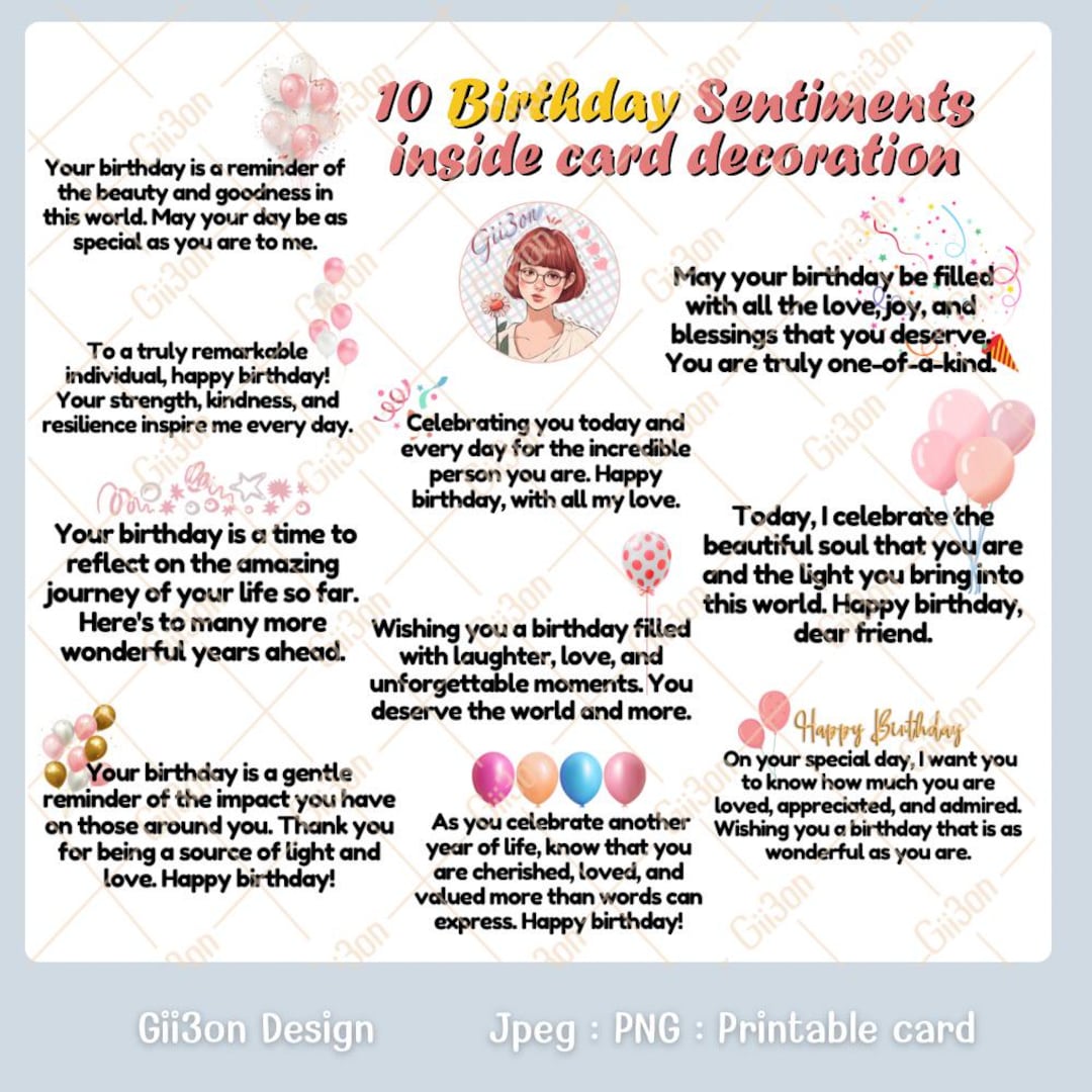 10 Birthday Sentiments, Png, Transparent, Printable, Card Inside, Jpeg ...