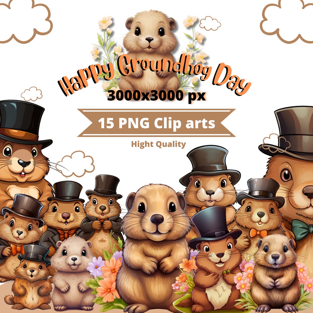 Groundhog Day, Clip Arts, Cute, Element, Digital Download, Colorful ...
