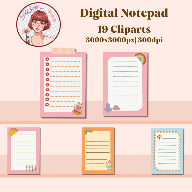 Notepads, Cute Sticky Tape, Clipart, Cute Pastel Digital Note, Png ...