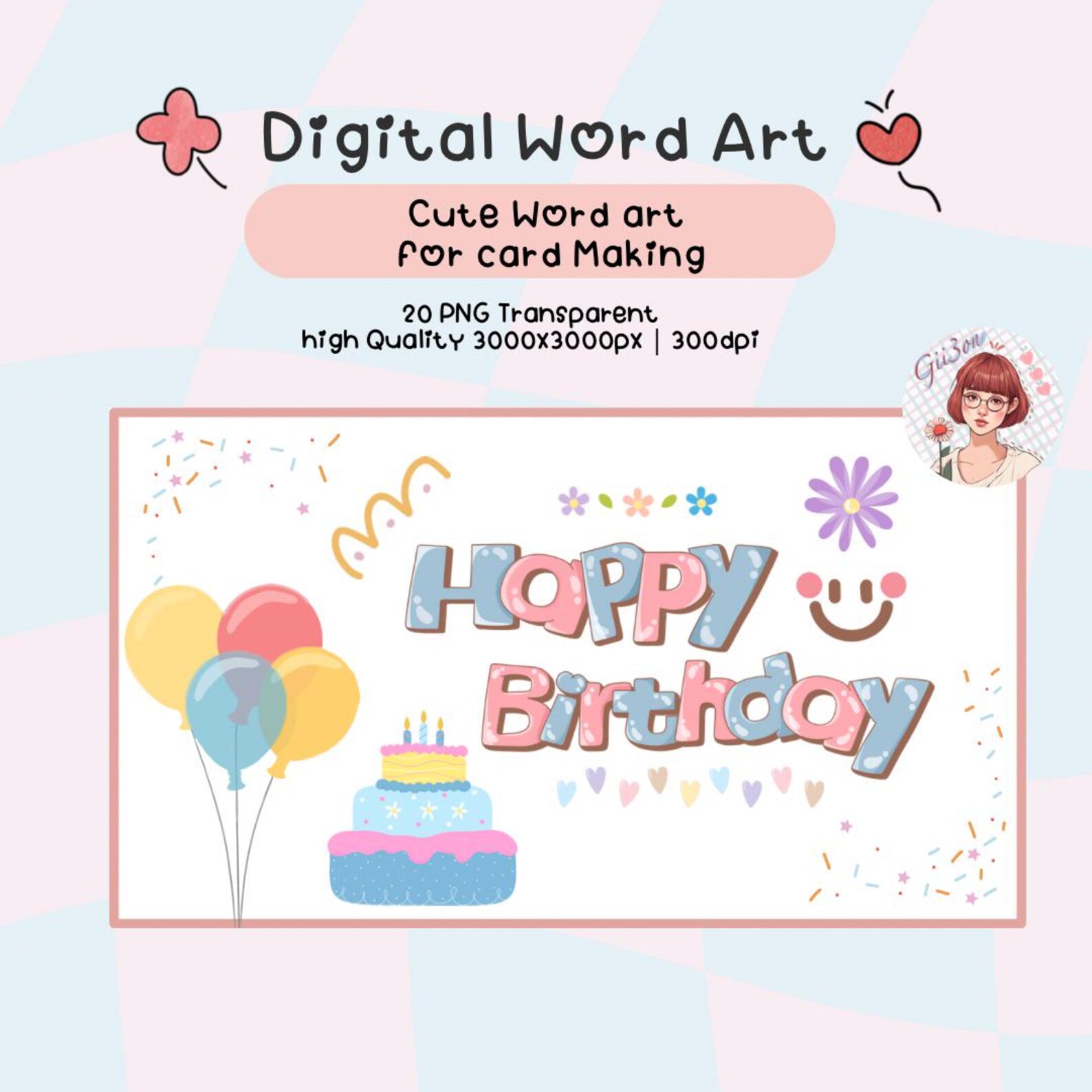 Cute Word Art for Card Making, Digital Download, Clipart, Pastel Word ...