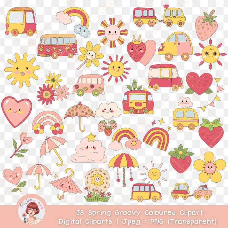 Pastel Groovy Spring Clipart: Retro Flower Power PNG (digital Download ...