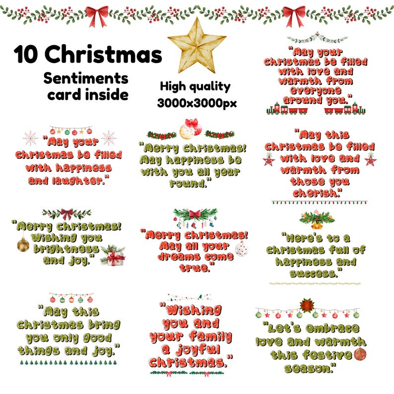 Christmas Card Sentiments 'for the Inside' Digital Stamp Bundle, Clip ...