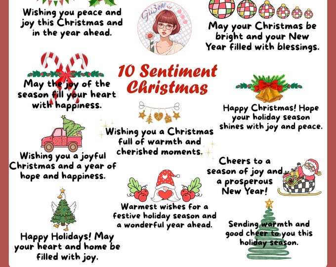 Christmas Card Sentiments: Word Art Quotes (digital Stamp Bundle ...