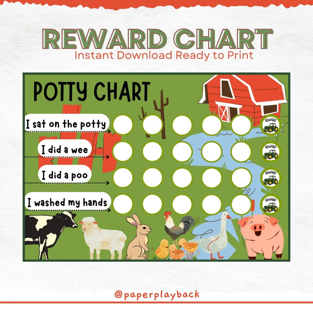 Farm Potty Training Chart Printable, Toilet Training Chart, Toileting ...