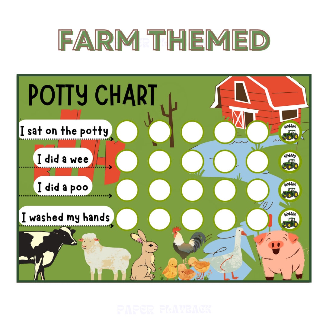 Farm Potty Training Chart Printable, Toilet Training Chart, Toileting Reward Chart, Instant ...