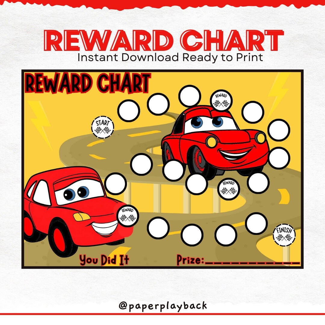 Cars Reward Chart, Toddler Potty Chart, Reward Chart Printable, Kids ...