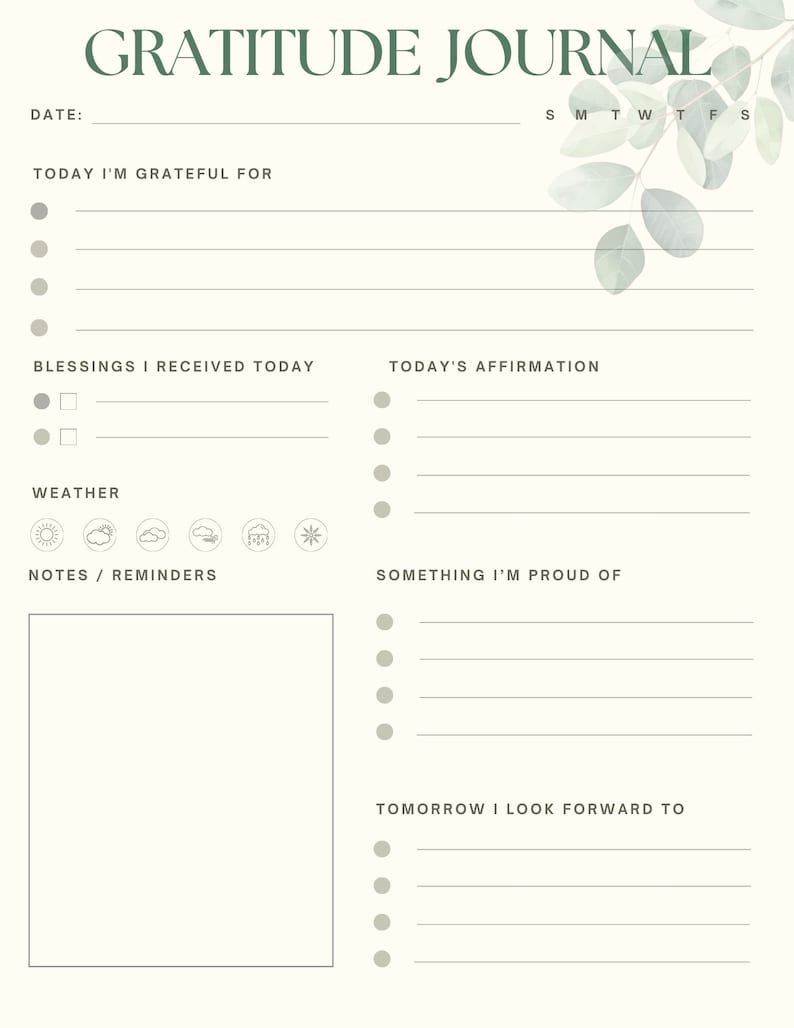 Printable Personal Daily Journal Simple Organizer Planner Wellness ...