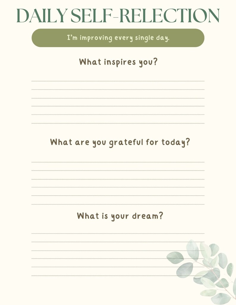 Printable Personal Daily Journal Simple Organizer Planner Wellness ...