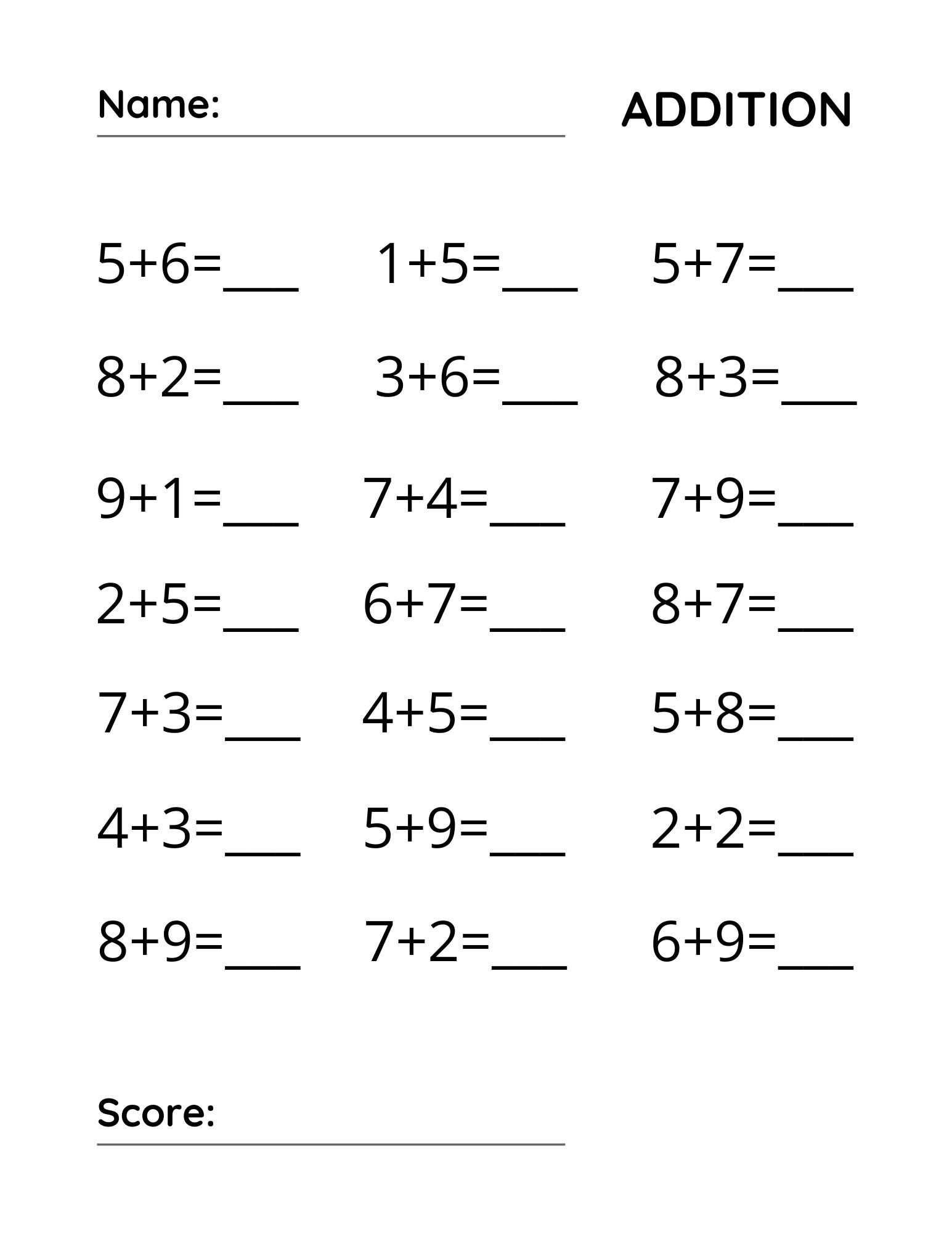 Printable Grade 1 Grade 2 Math Addition and Subtraction Practice ...