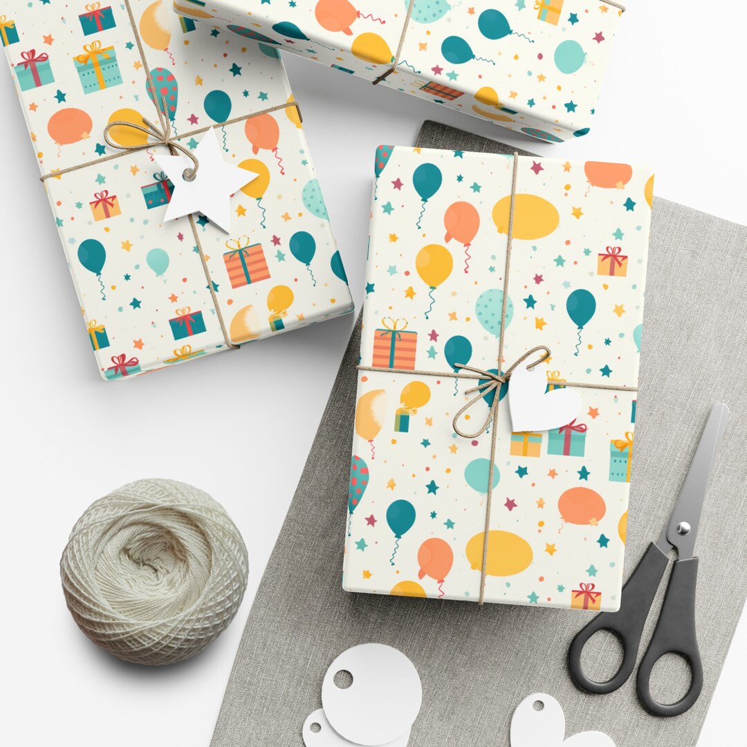 Balloon Bonanza: Cheerful Birthday Wrapping Paper - Etsy