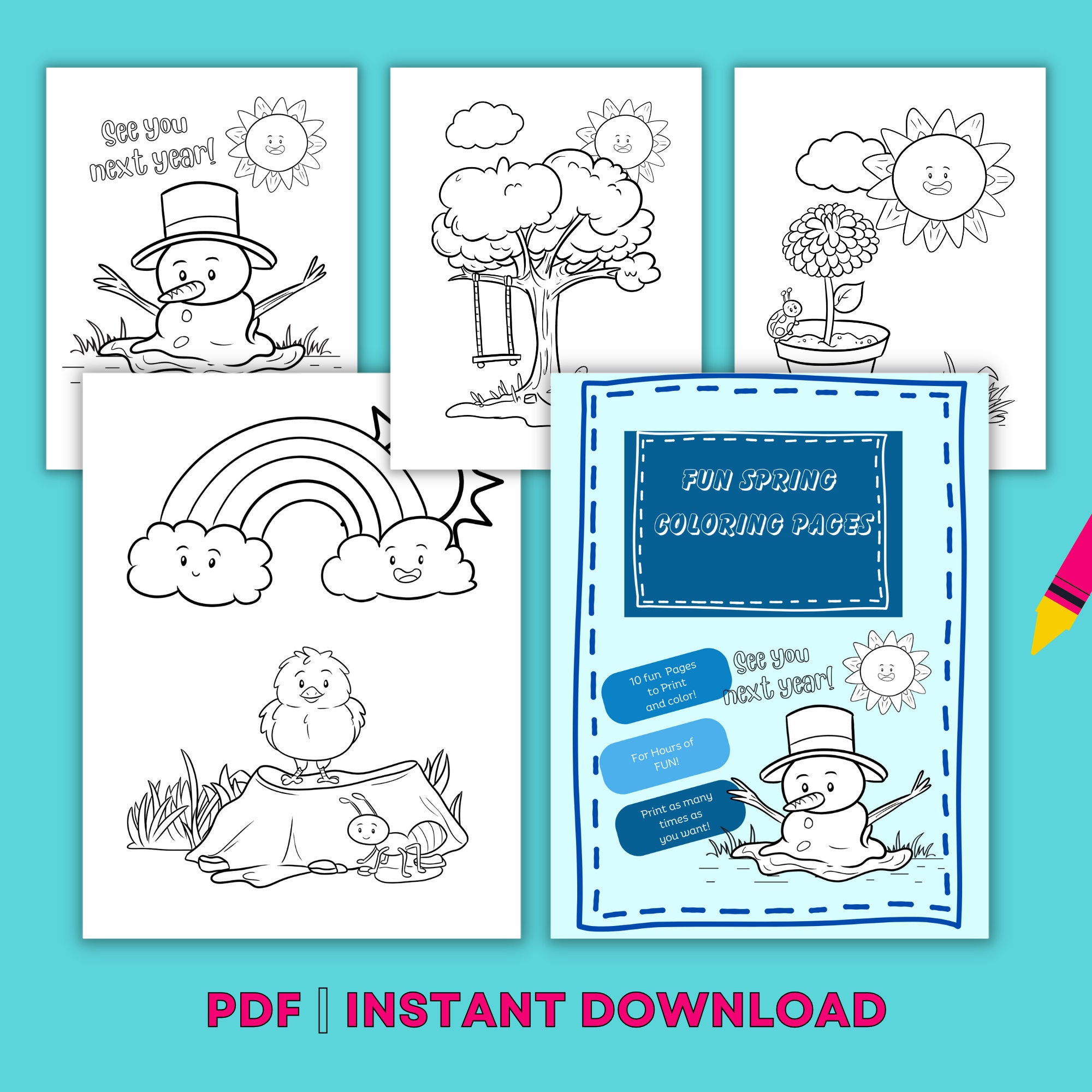 Kids Coloring Page for Spring Easter, Fun Cute Playful Printable Sheet ...