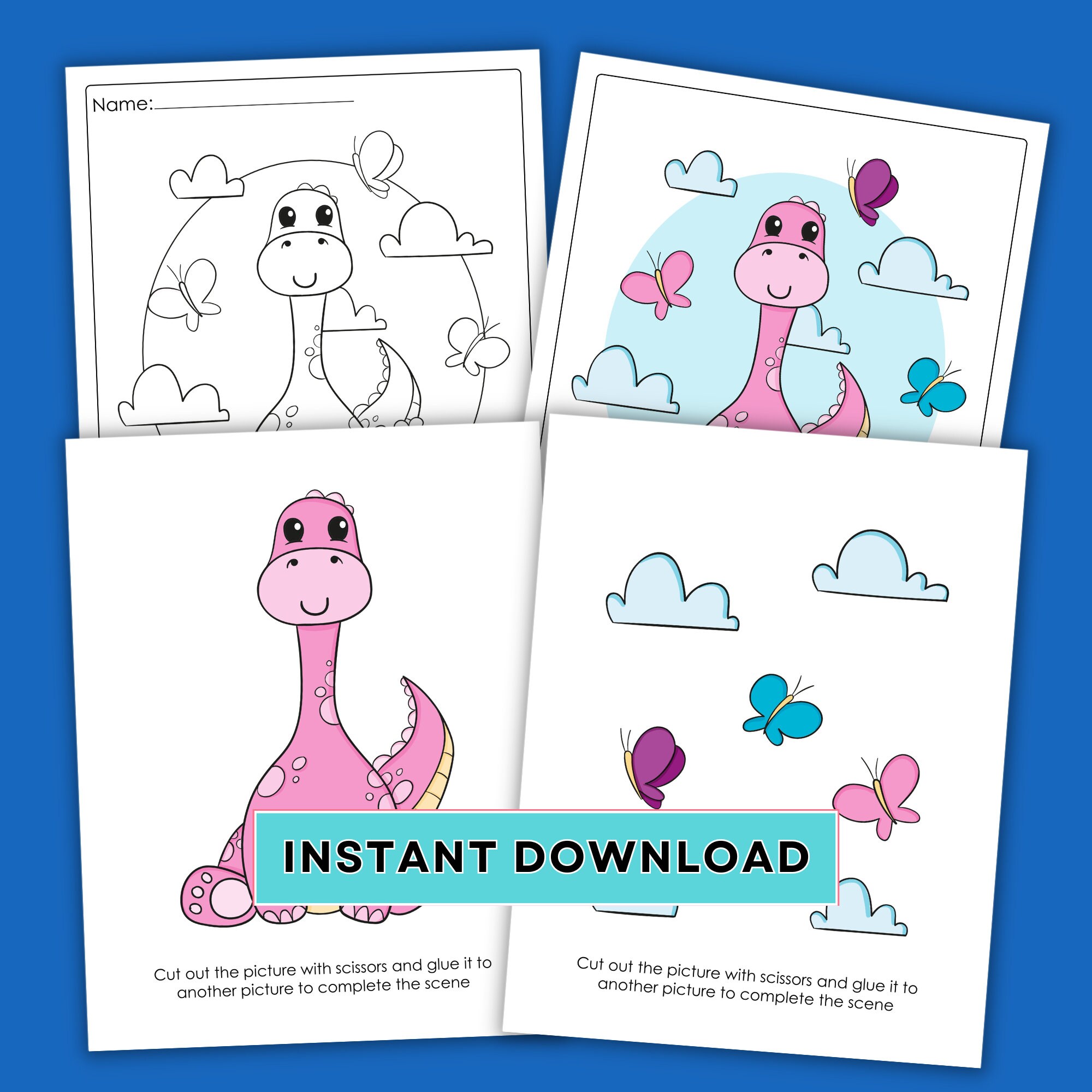 Dinosaur Active Pages for Kids, Cute Pink Dinosaur Coloring Pages, Writ ...