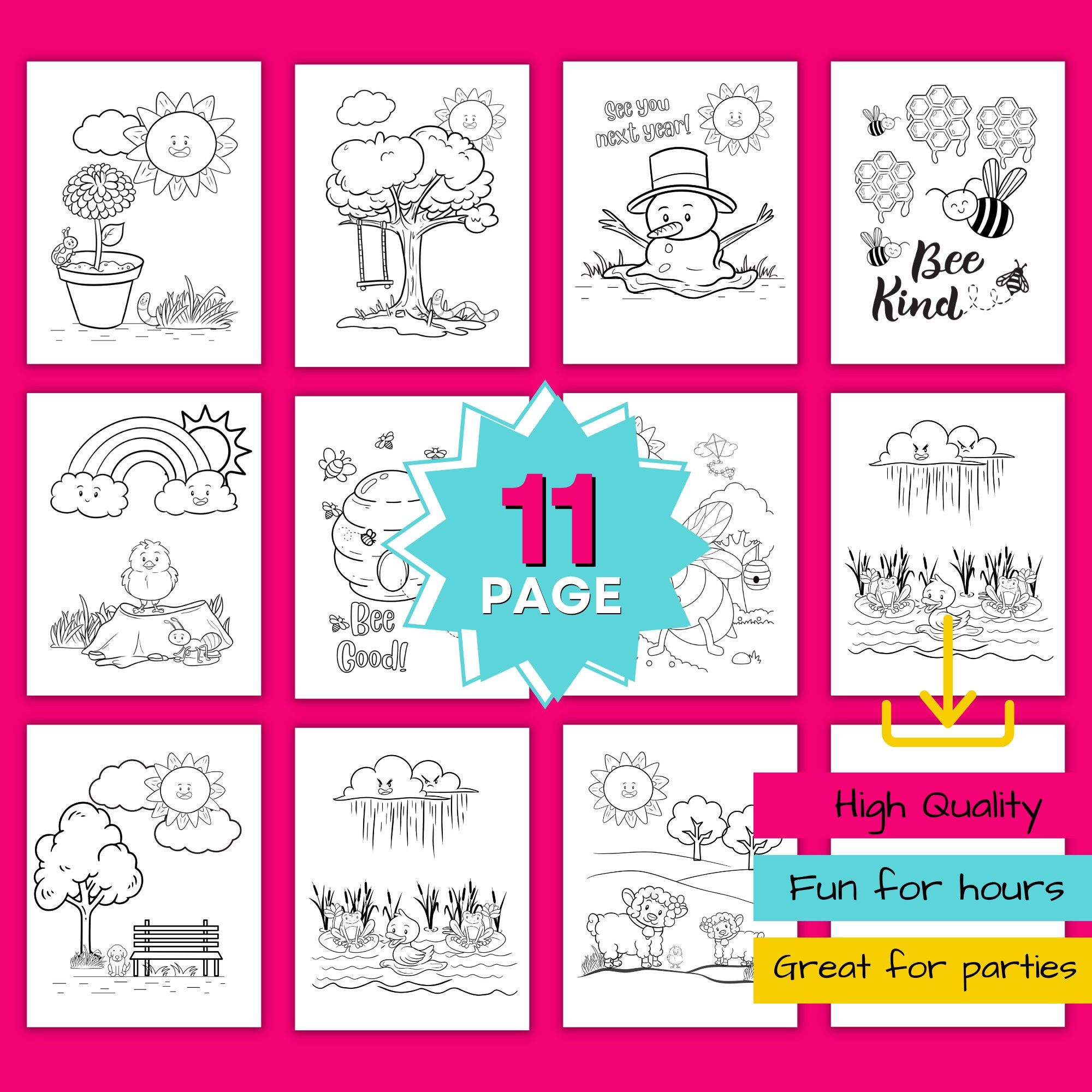 Kids Coloring Page for Spring Easter, Fun Cute Playful Printable Sheet ...