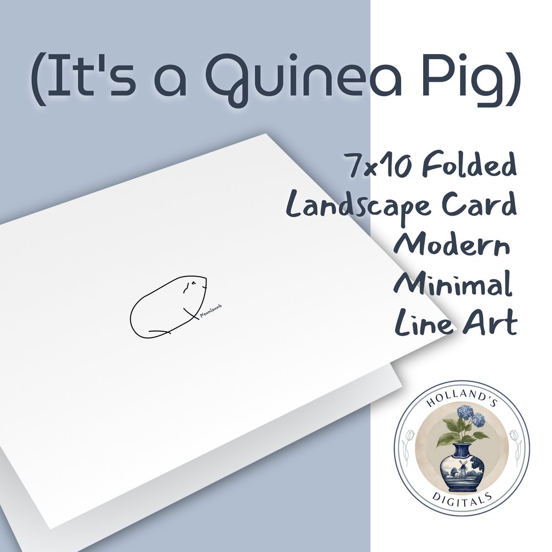 Minimal Modern Line Art "it's a Guinea Pig" 5x7 Folded Landscape ...