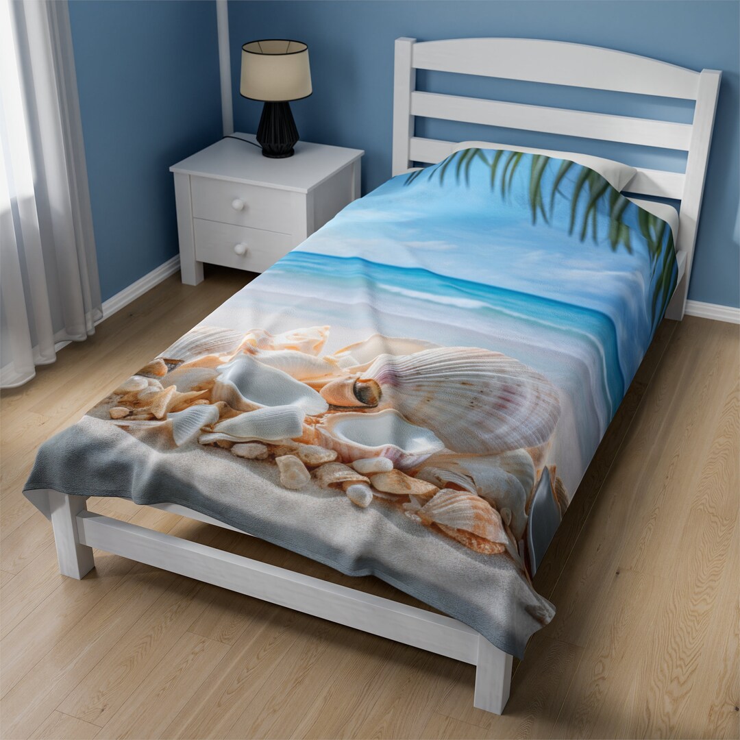Seashell Beach Plush Throw Blanket: Coastal Home Decor - Etsy
