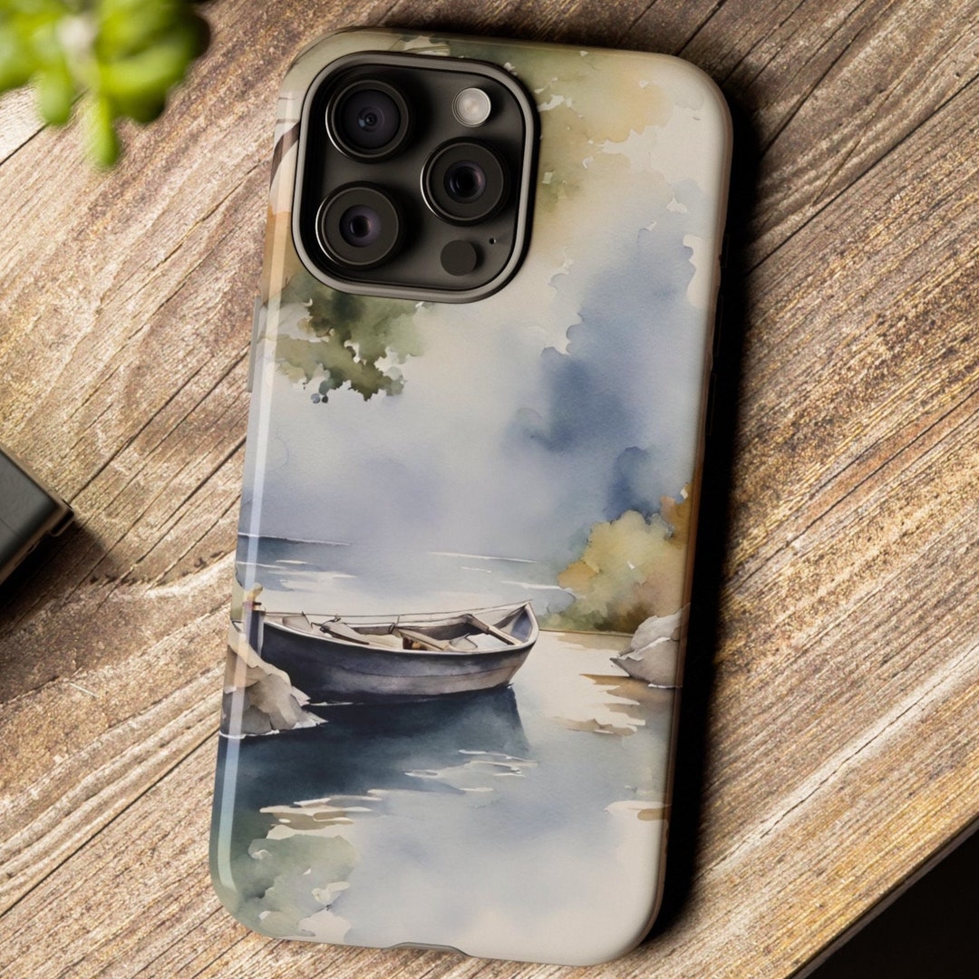 Scenic Rowboat Phone Case: Watercolor Lake Iphone, Galaxy, Pixel Gift ...