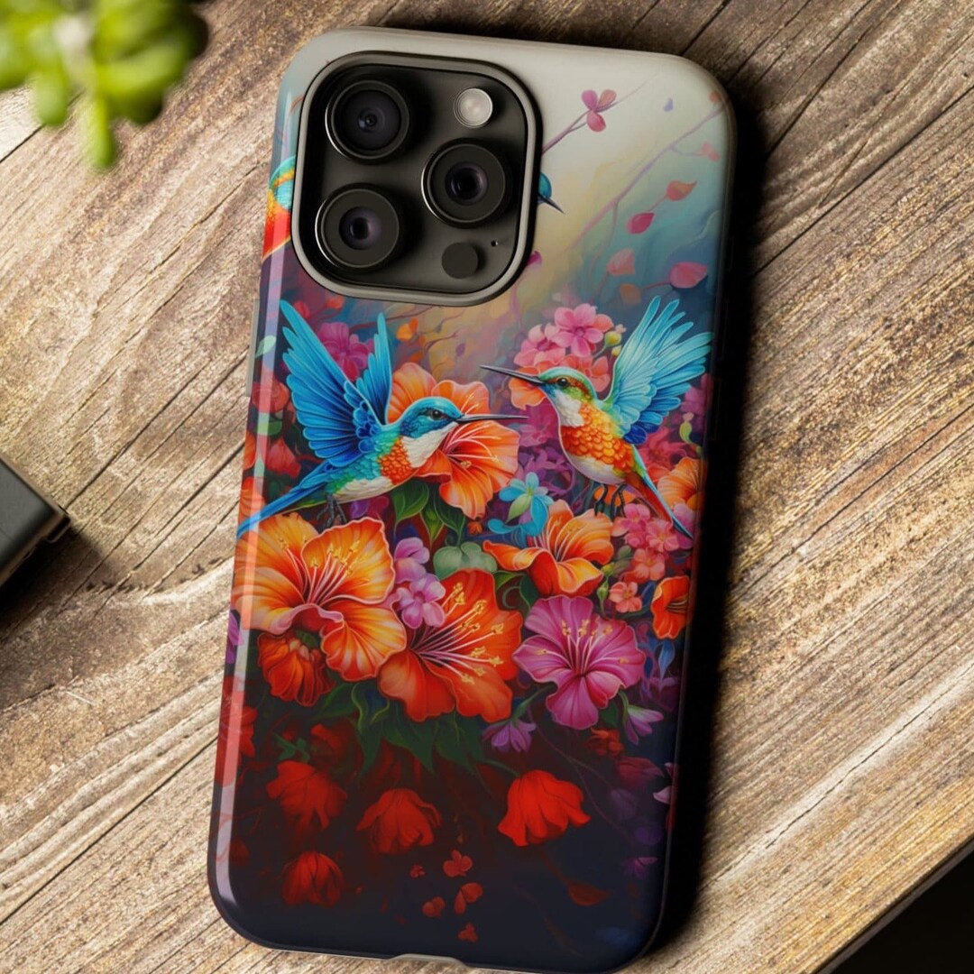 Phone Case Hummingbirds & Flowers Botanical iPhone 15 14 13 12 11 Pixel ...