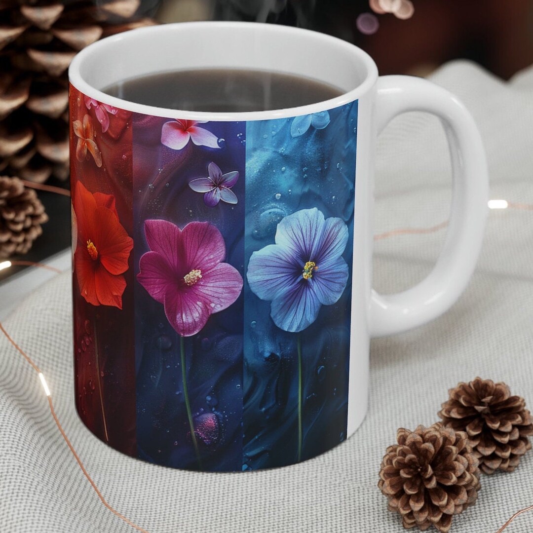 Floral Ceramic Coffee Mug: Vivid Flower Design, 11oz Gift For - Etsy