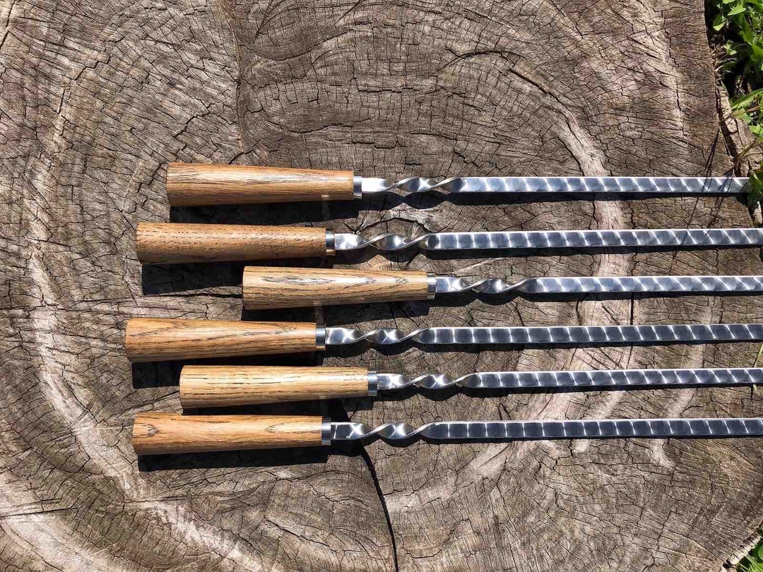 Skewers With Oak Handles, Forged Skewers, Grill Tools, BBQ Tools, Grill ...