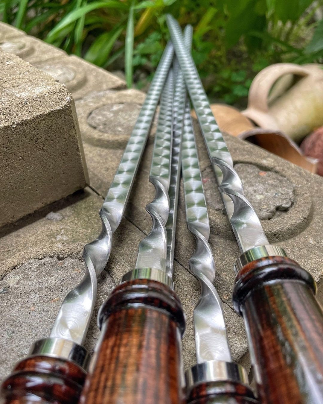 BBQ Skewers Set With Bronze Decoration Handles, Stainless Steel Skewers ...