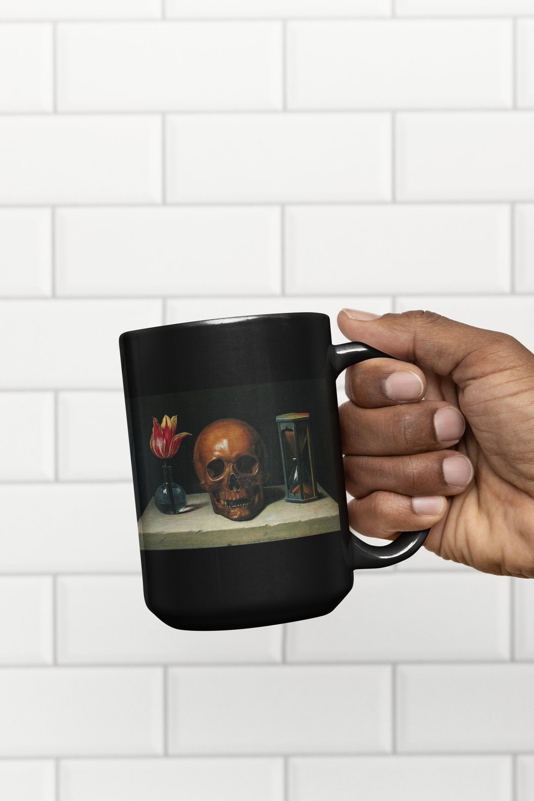 Memento Mori Catholic Mug: Skull & Hourglass Design (15oz) - Etsy