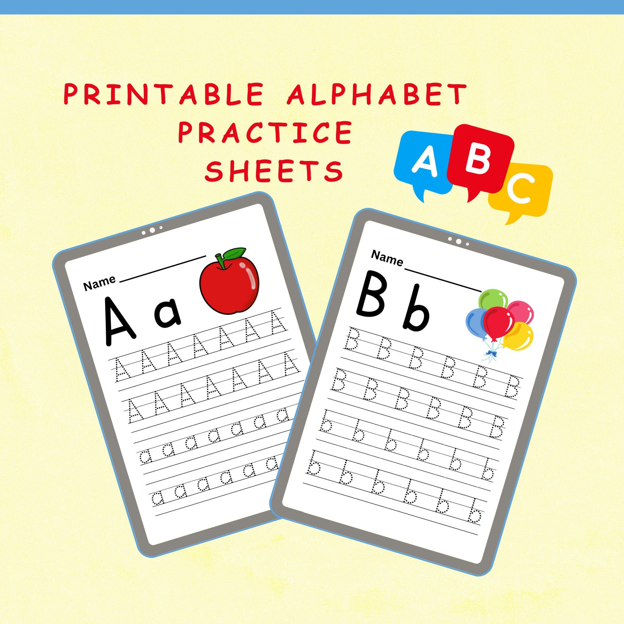 Digital Alphabet Practice Sheets, Upper and Lower Case - Etsy