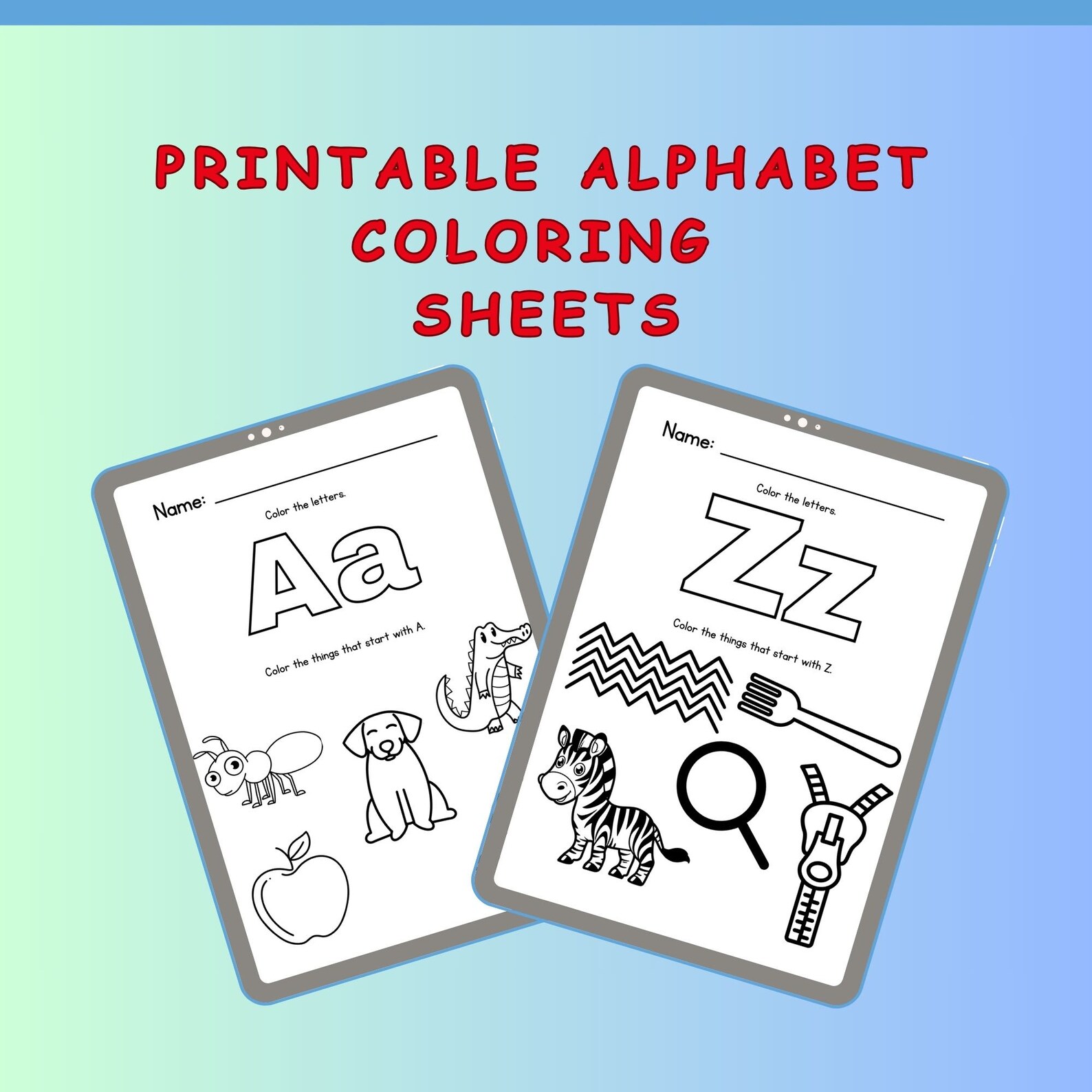 Printable Learning Alphabet Coloring Sheets - Etsy