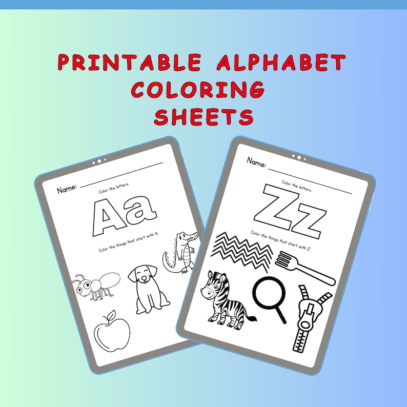Printable Learning Alphabet Coloring Sheets - Etsy