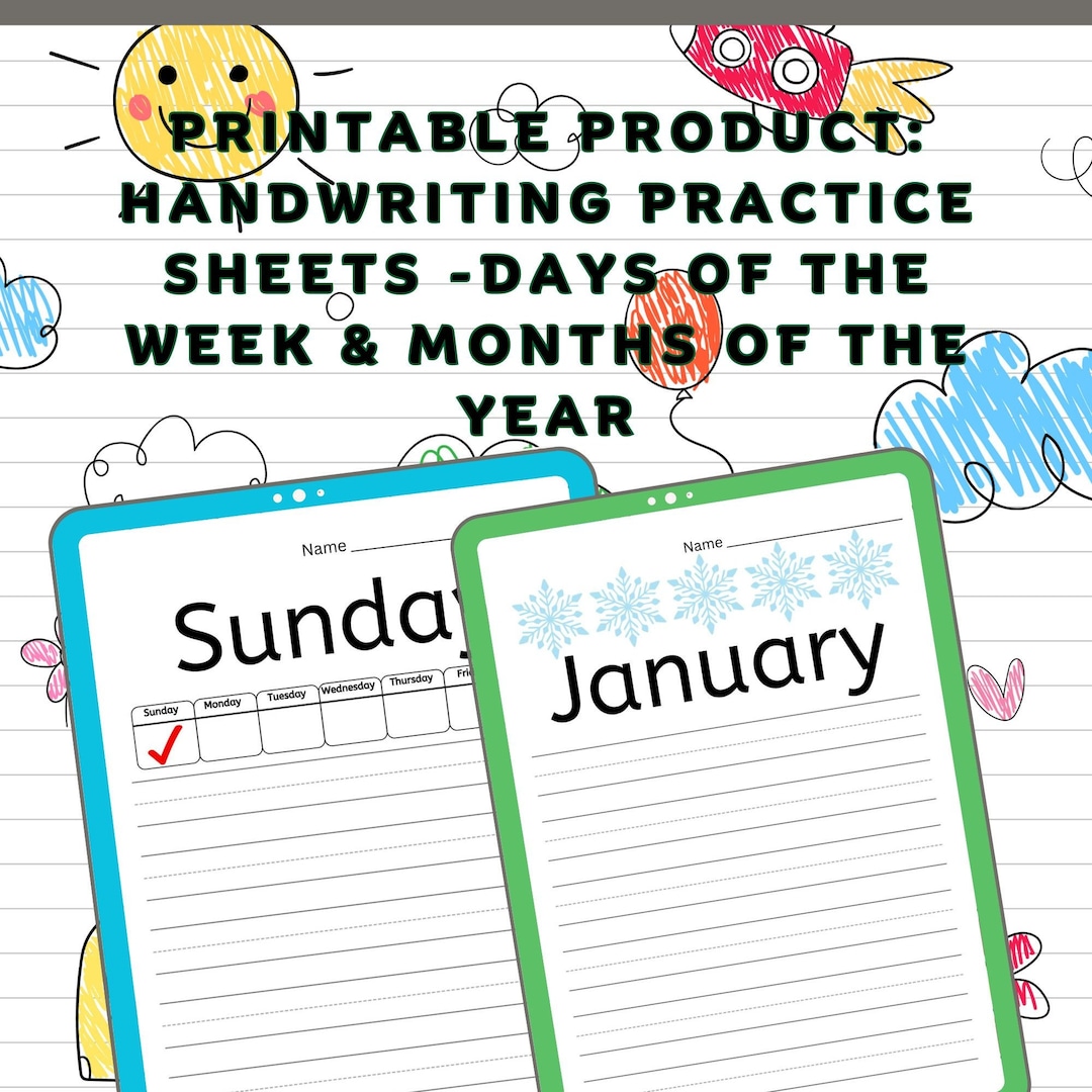 Handwriting Practice Sheets for Months of the Year and Days of the Week ...