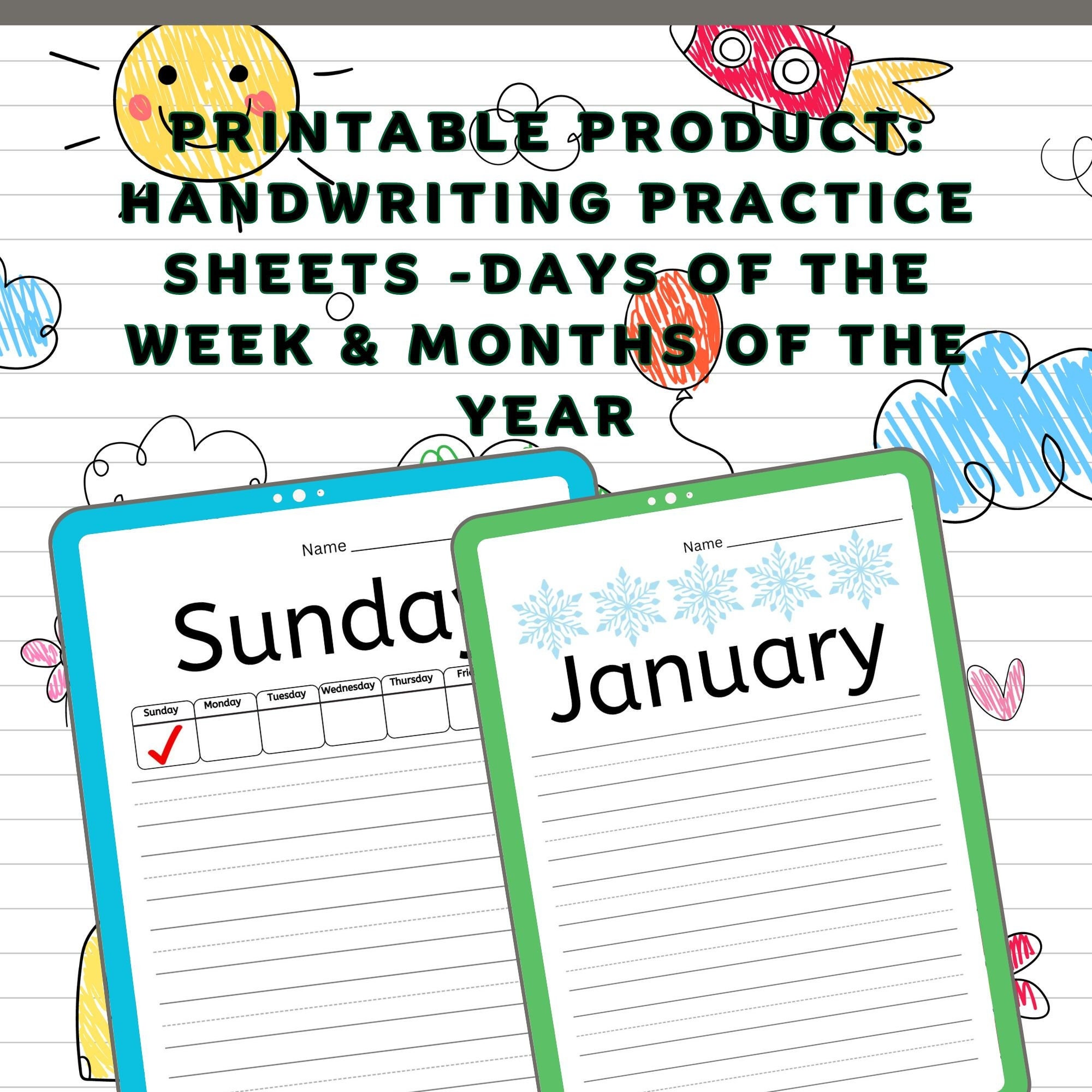 Handwriting Practice Sheets for Months of the Year and Days of the Week ...