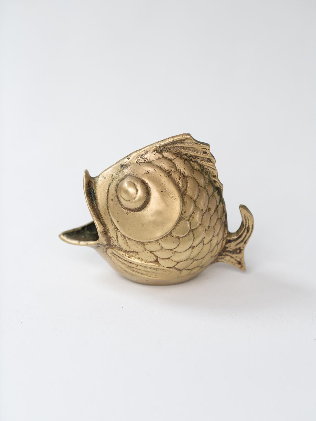 Vintage Large Brass Fish Figurine Brass Fish Ashtray Mid Century Brass ...