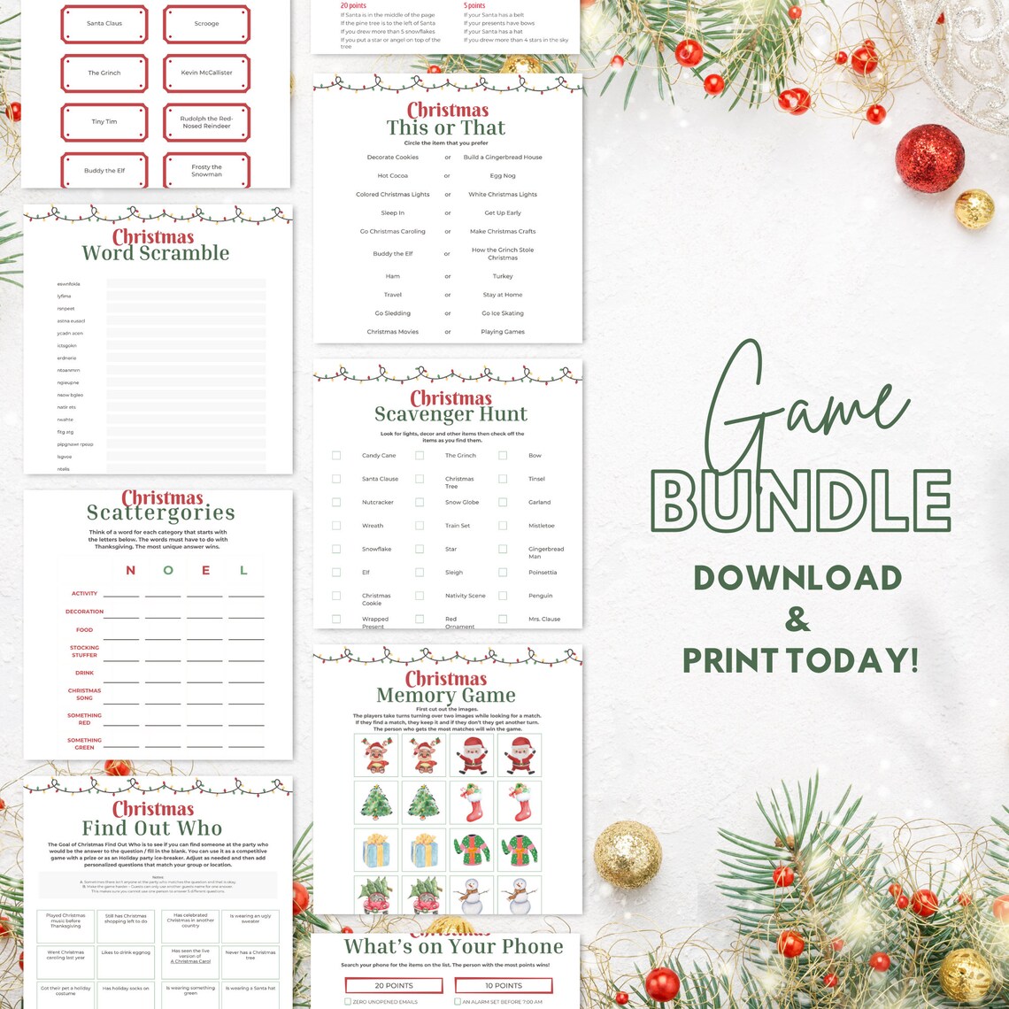 Printable Christmas Party Games Bundle 10 Printable Games Party Games ...