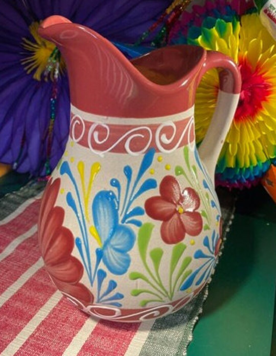 Large Ceramic Pitcher 1 Gallon Capacity Hand-painted, Celebration ...