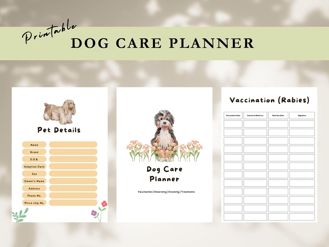 Cute Dog Care Planner Pet Printable Dog Care Tracker New Pet Tracking ...