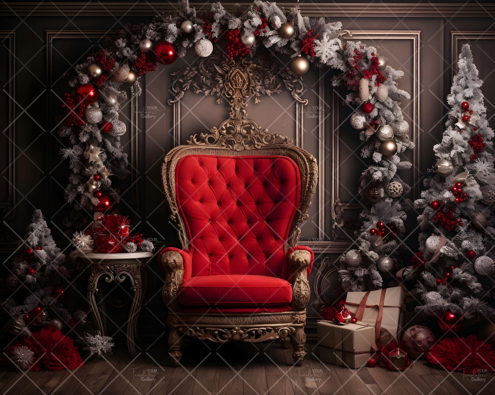 Santa's Chair Digital Background, Christmas Portrait Studio Room ...