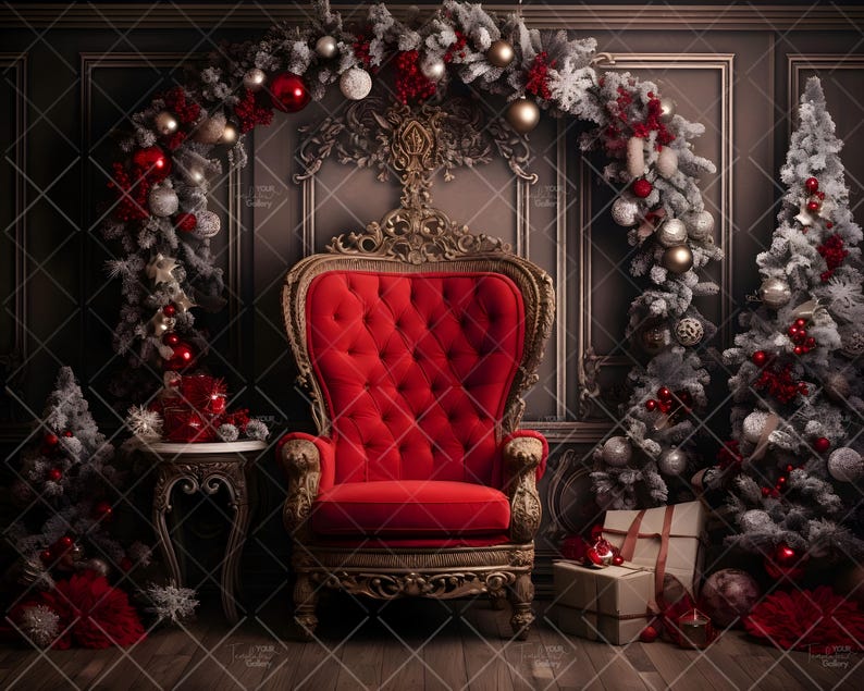 Santa's Chair Digital Background, Christmas Portrait Studio Room ...