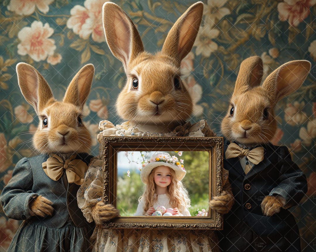 Easter Bunny Photo Frame Digital, Overlay PNG, Vintage Composite ...