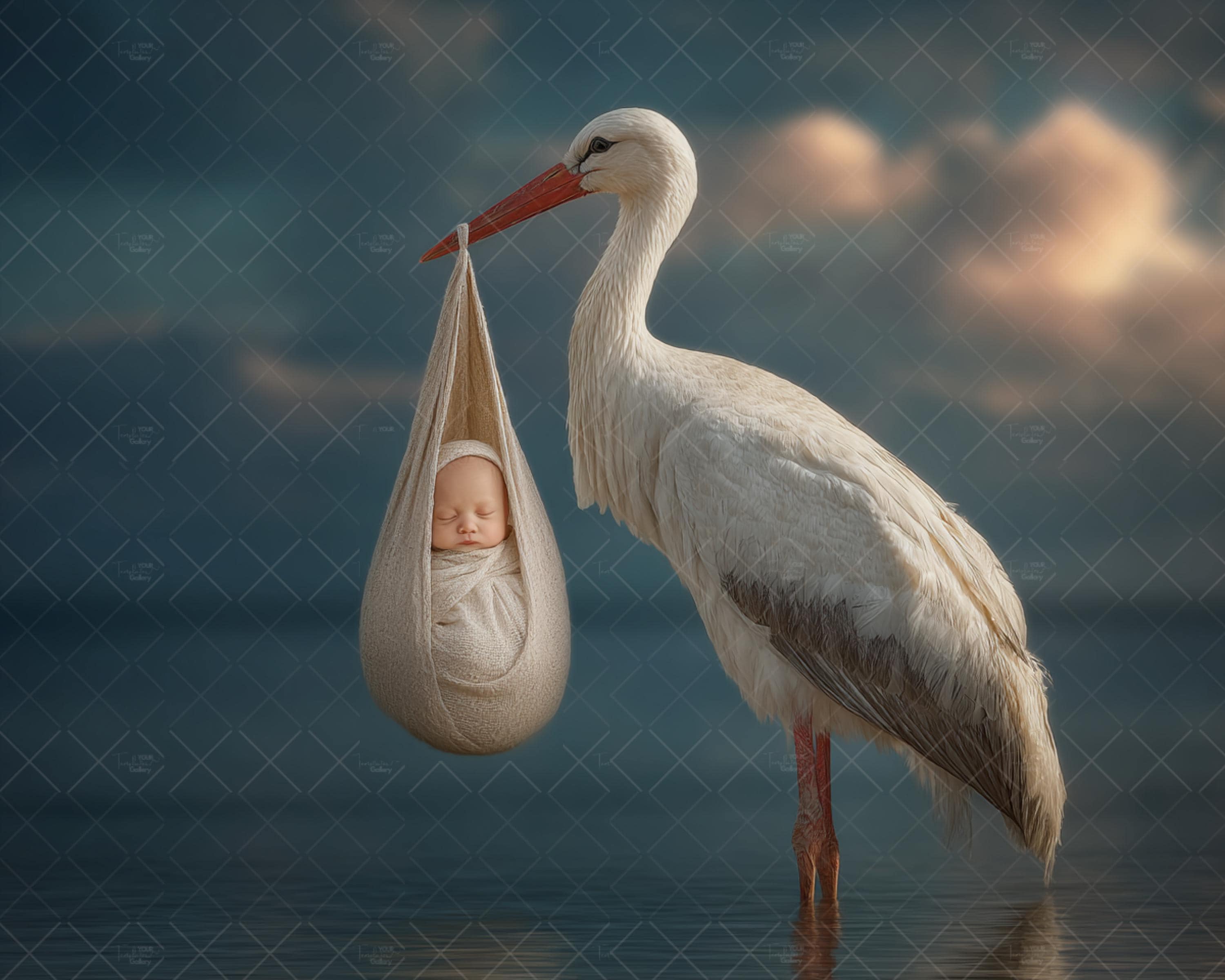 2 Newborn Stork Digital Backdrops, Baby Girl or Boy Composite ...