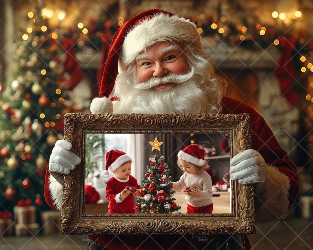Santa Claus Holding Frame, Christmas Overlay Digital Backdrop, Santa ...