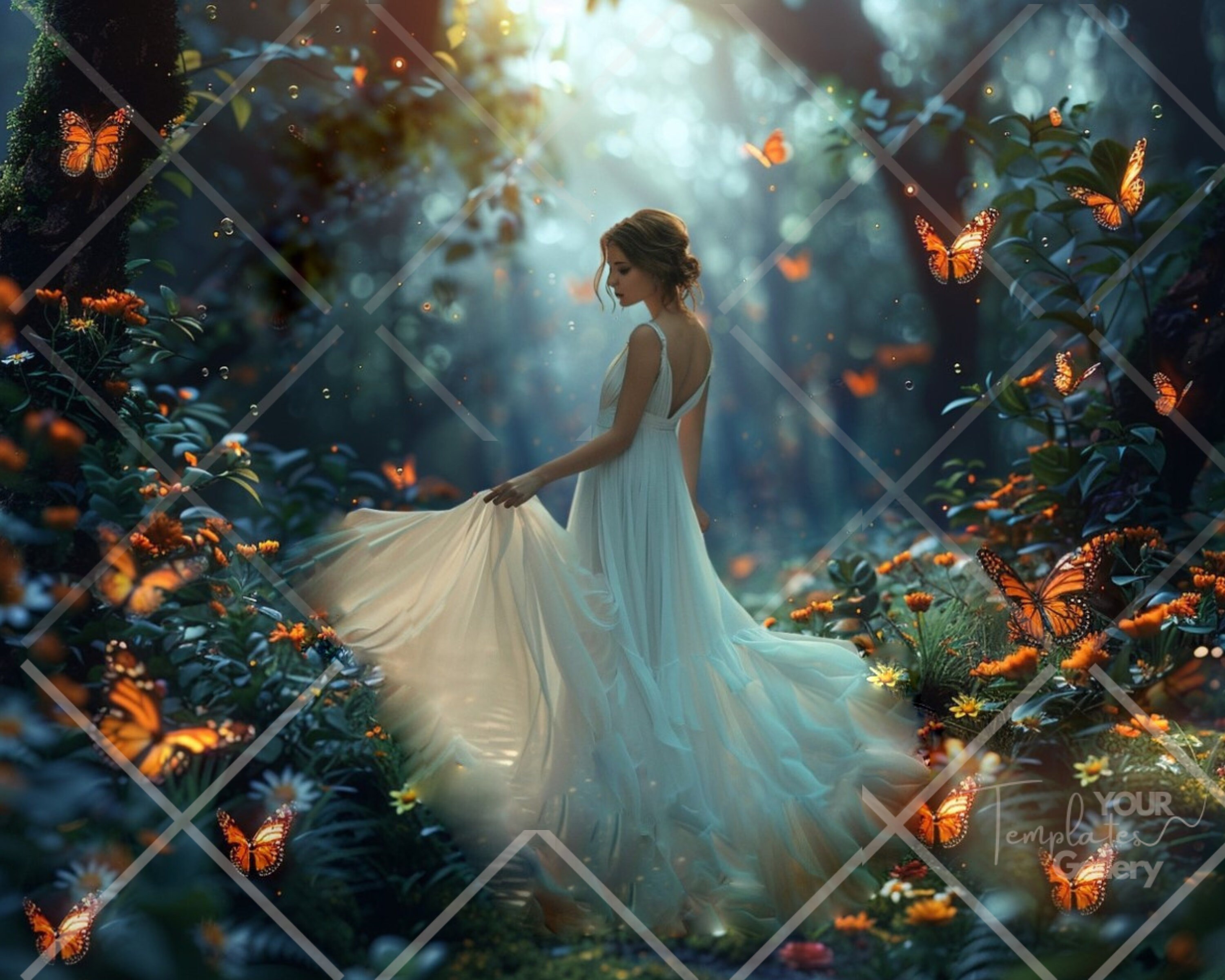 Digital Forest Backdrop, Magical Green Summer, Creative Composite ...